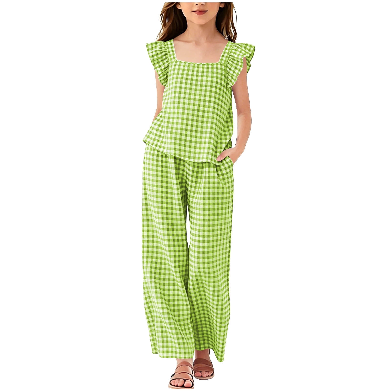 CYRBOKO Girls Outfit Sets, Two Pieces Holiday Summer Flutter Sleeve ...