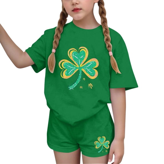 CYRBOKO Girls Outfits for St.Patrick's Day, Short Sleeve Elastic Waist ...