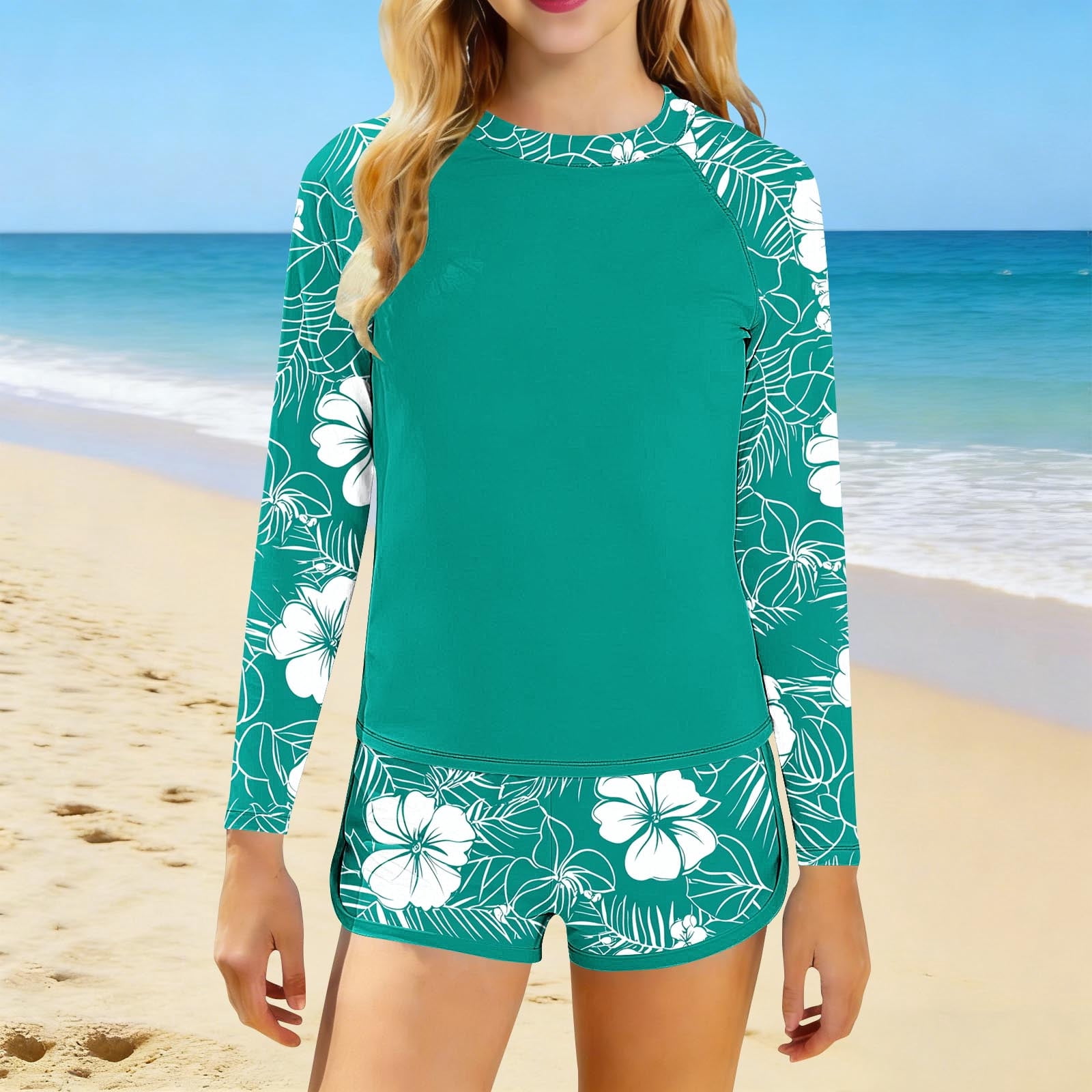 CYRBOKO Girls Rashguard Sets, Quick-dry Summer 2 Pieces Long Sleeve ...