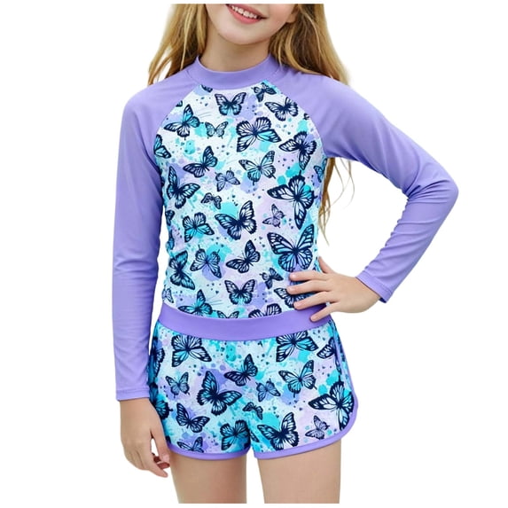 CYRBOKO Girls Swimsuit Sets, Two Pieces Beach Long Sleeve Quick-dry ...