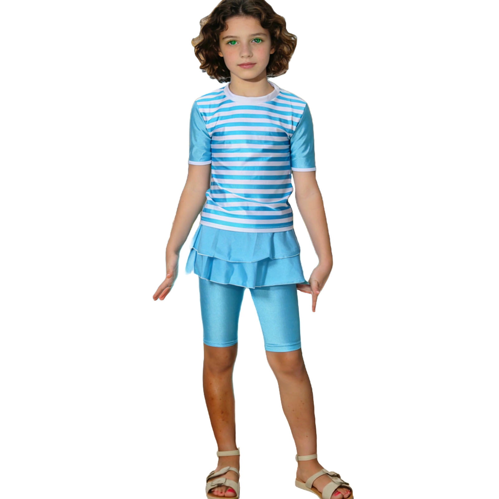 CYRBOKO Girls Swimsuits, Striped Long Sleeve Two Pieces Quick-dry Rash ...