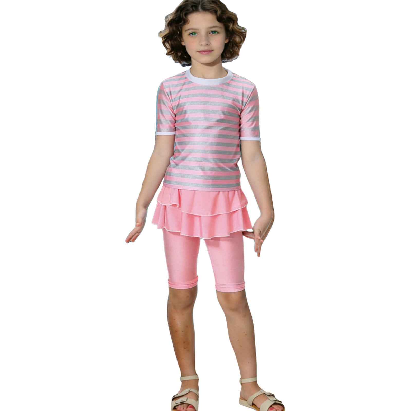 CYRBOKO Girls Swimsuits, Two Pieces Long Sleeve Striped Quick-dry Rash ...