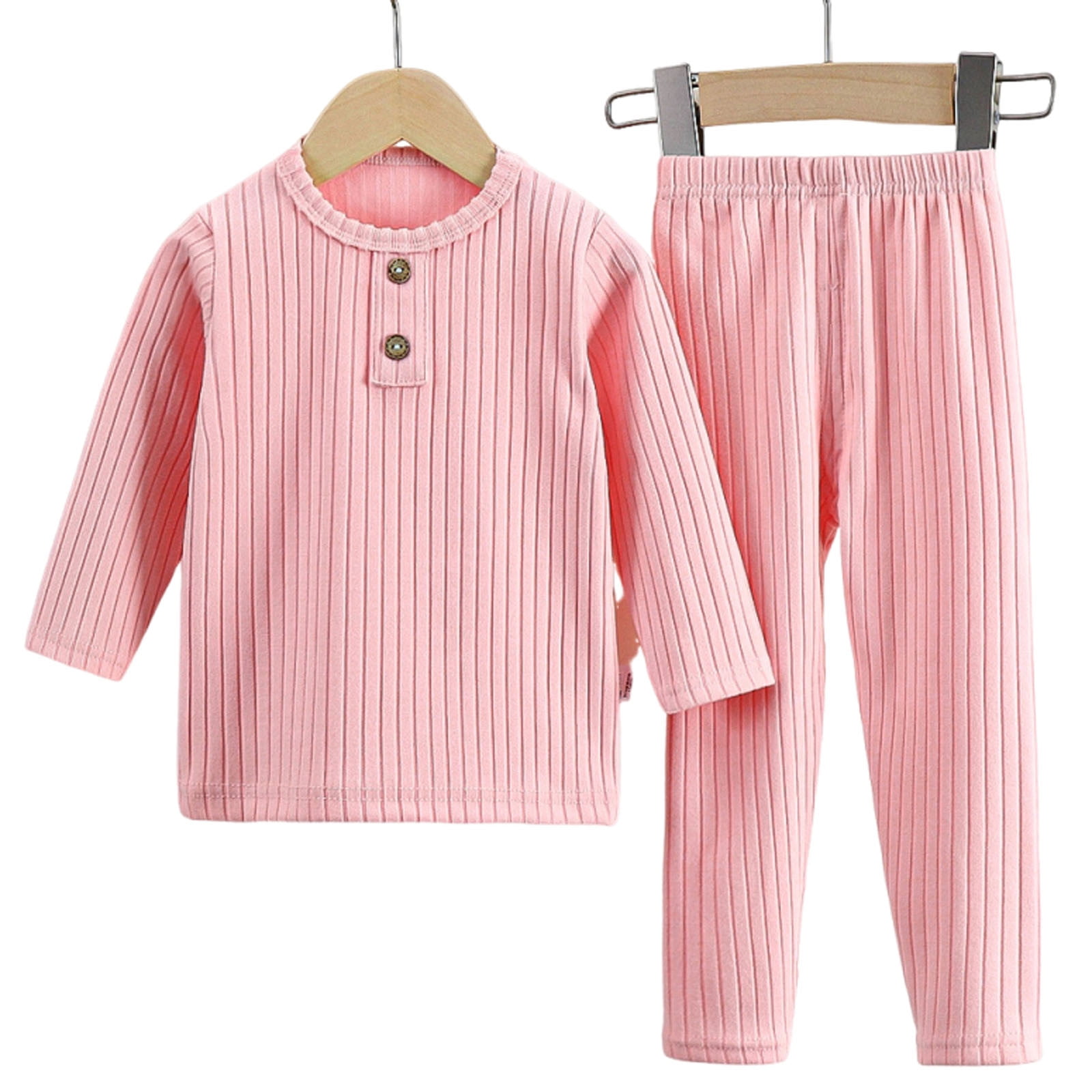 CYRBOKO Girls Thermal Pajama Sets, Long Sleeve Ribbed Winter Elastic Waist Loungewear Sets Pink ...