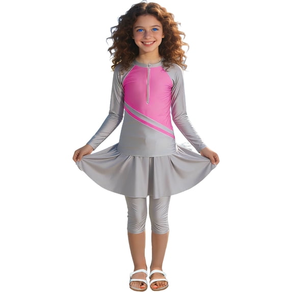CYRBOKO Girls Three-piece Swimsuits, Quick-dry Zipper Long Sleeve ...