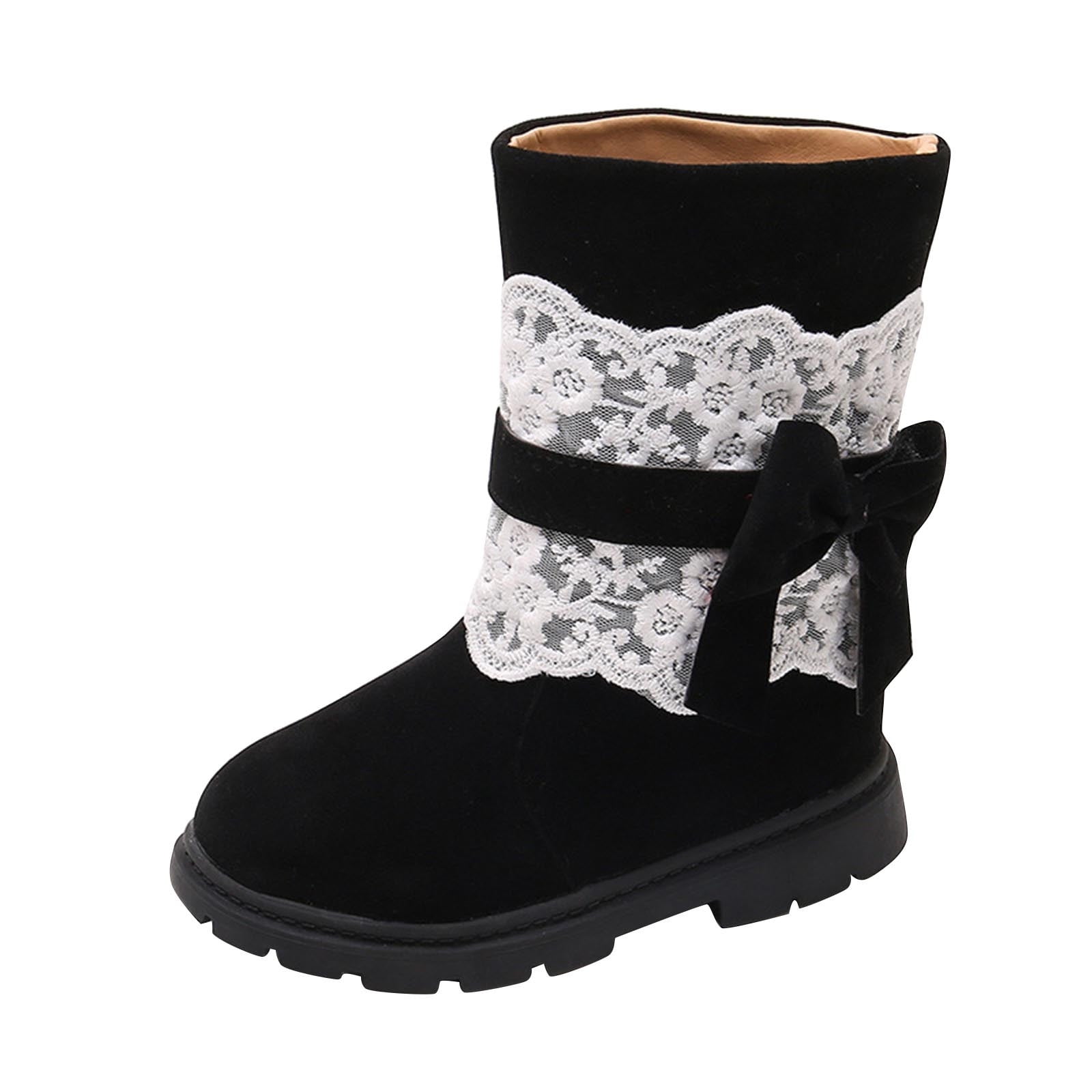 CYRBOKO Snow Boots for Girls, Walking Thermal Princess Lace Bow Girls ...