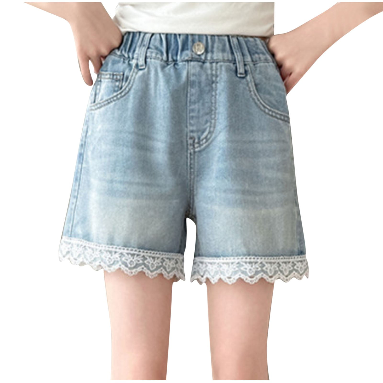 CYRBOKO Toddler Girls Denim Shorts, Lace Trim Casual Loose Elastic ...