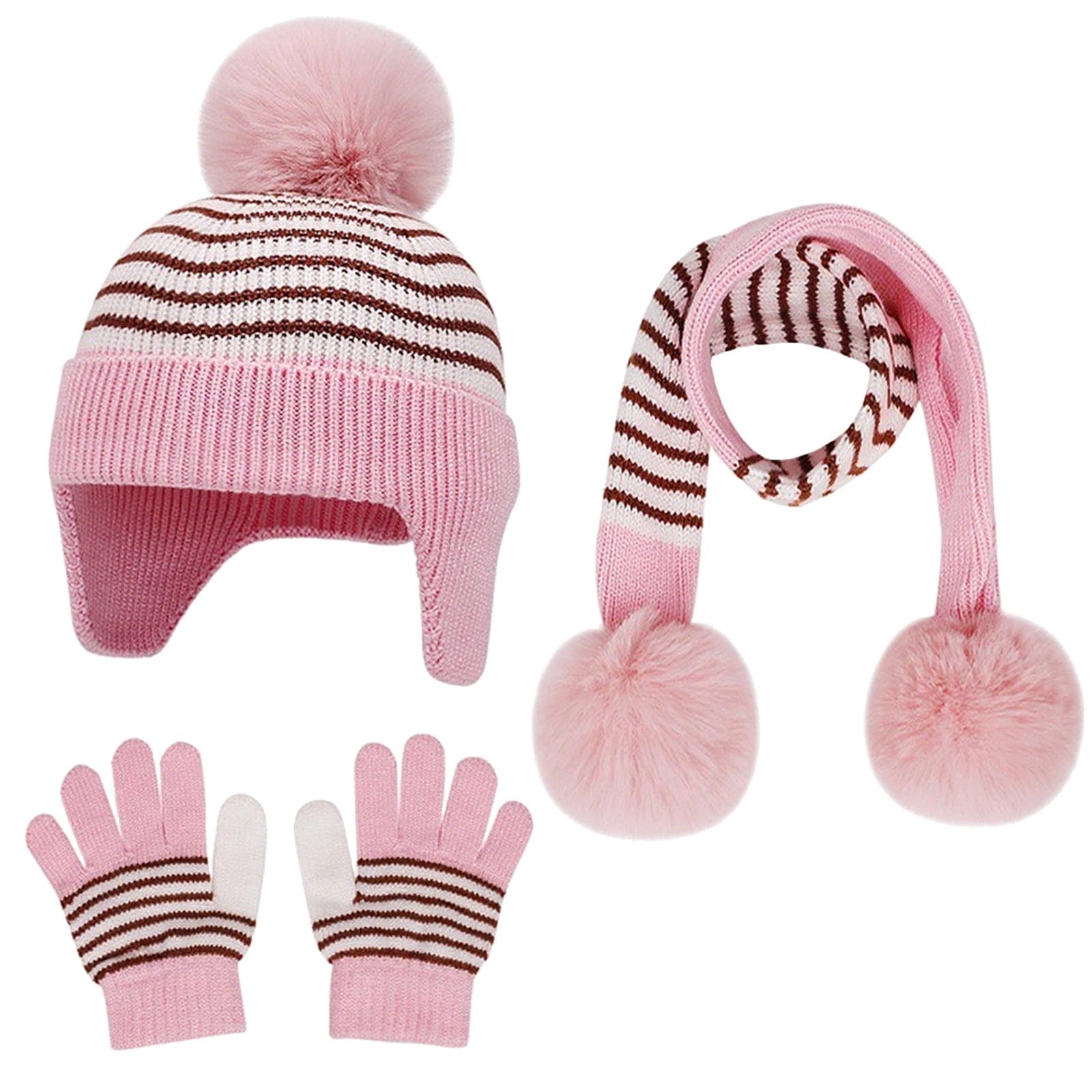 CYRBOKO Toddler Girls Hat Scarf and Gloves, Thermal Striped Winter ...