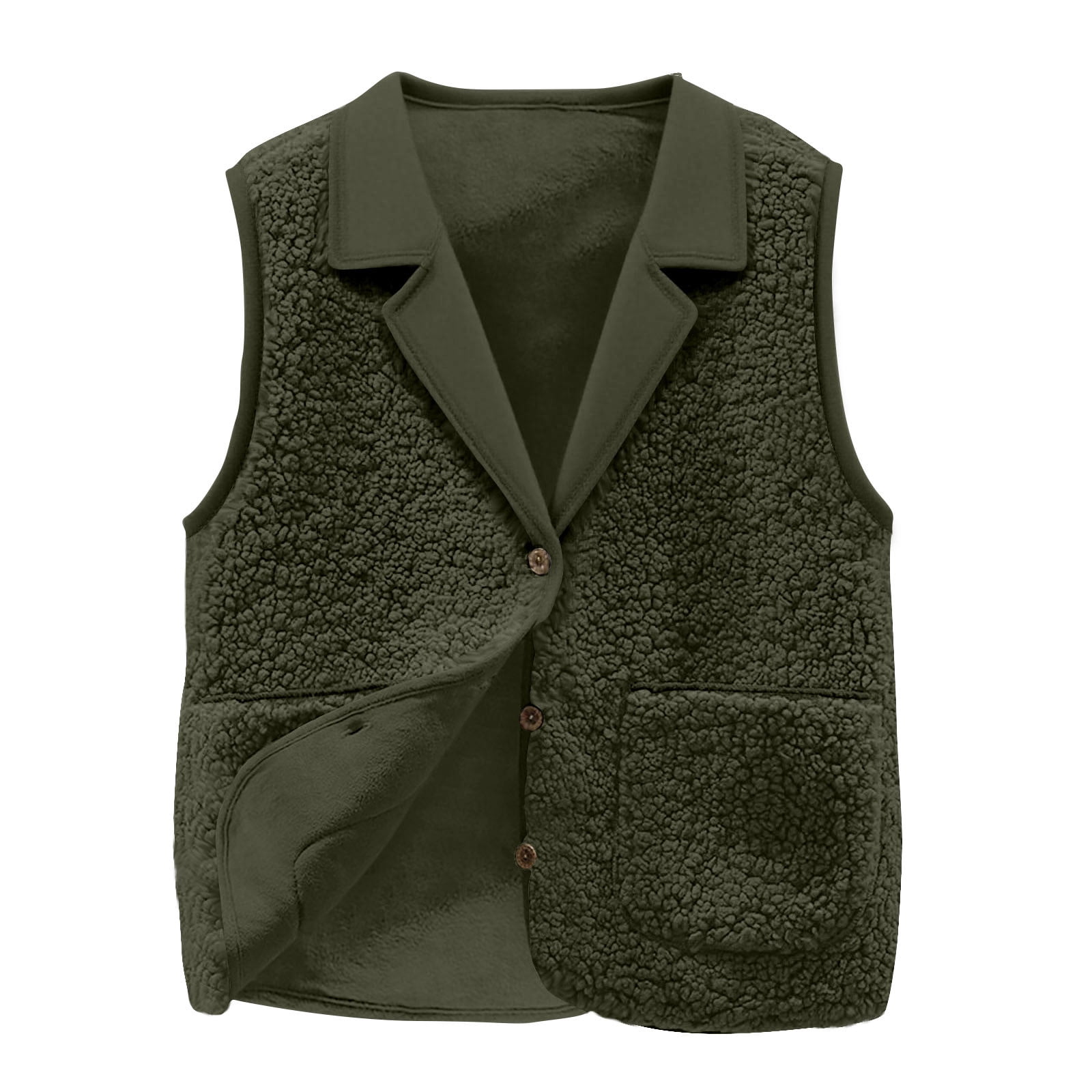 CYRBOKO Women's Fleece Vests with Pockets, Sleeveless Lapel Button Fall ...