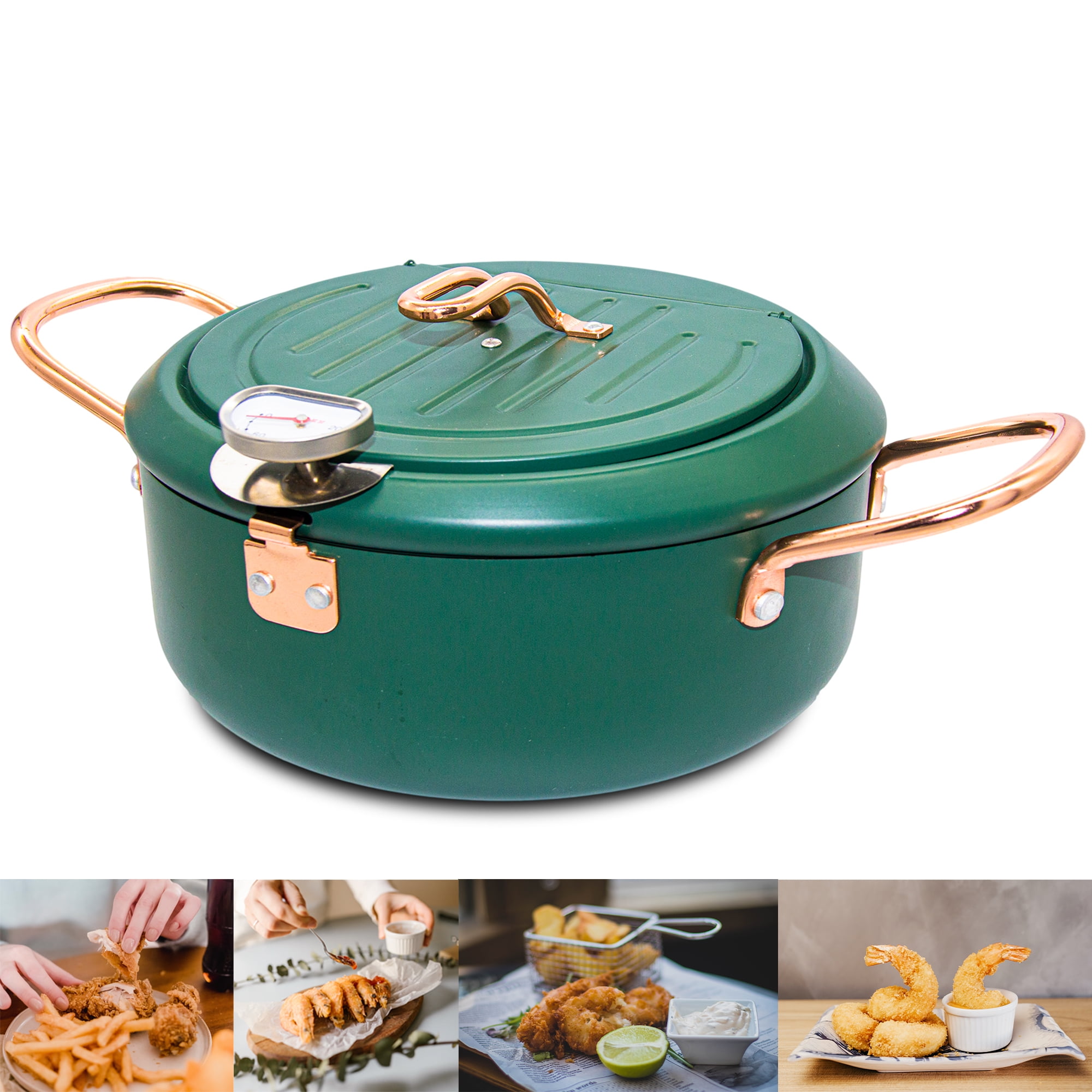 CYRDER Deep Fryer Pot, 4.3L/11 Inch Japanese Tempura Frying Pot with ...