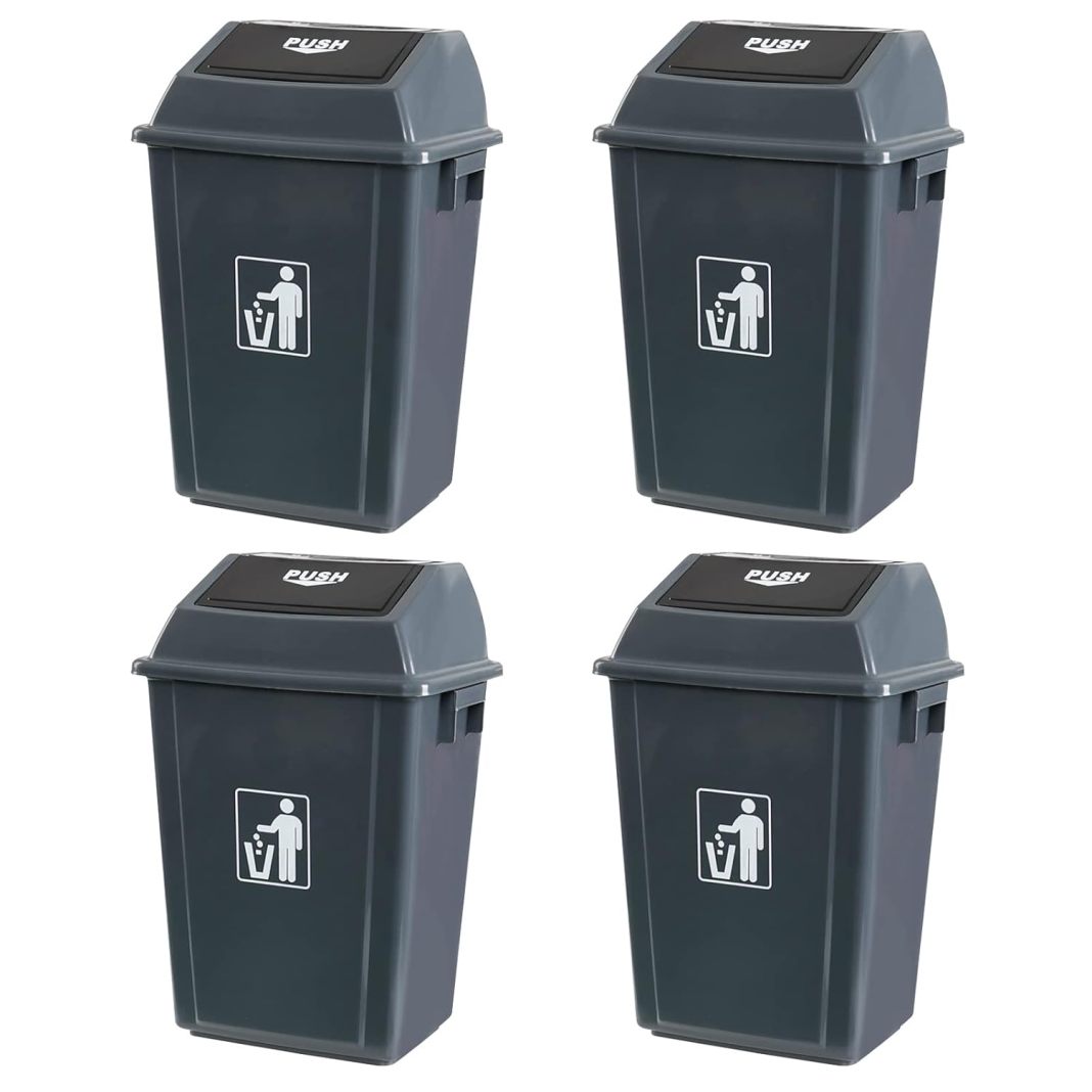 CYRP 4-Pack Plastic Garbage Can with Lid, GraySwing Top Trash Can, 13 ...