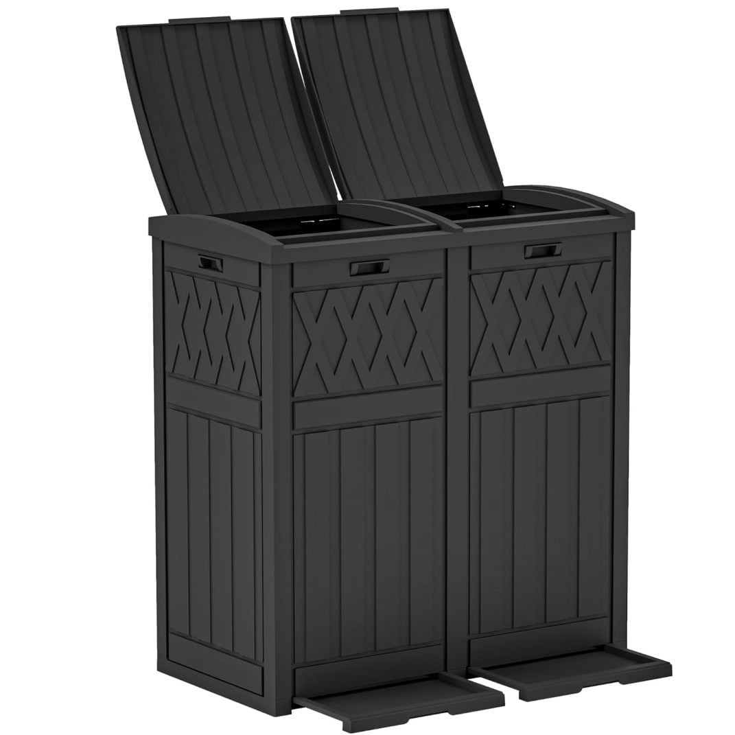 CYRP 76 Gallon Dual Compartment Outdoor Trash Can, Resin-Based with ...
