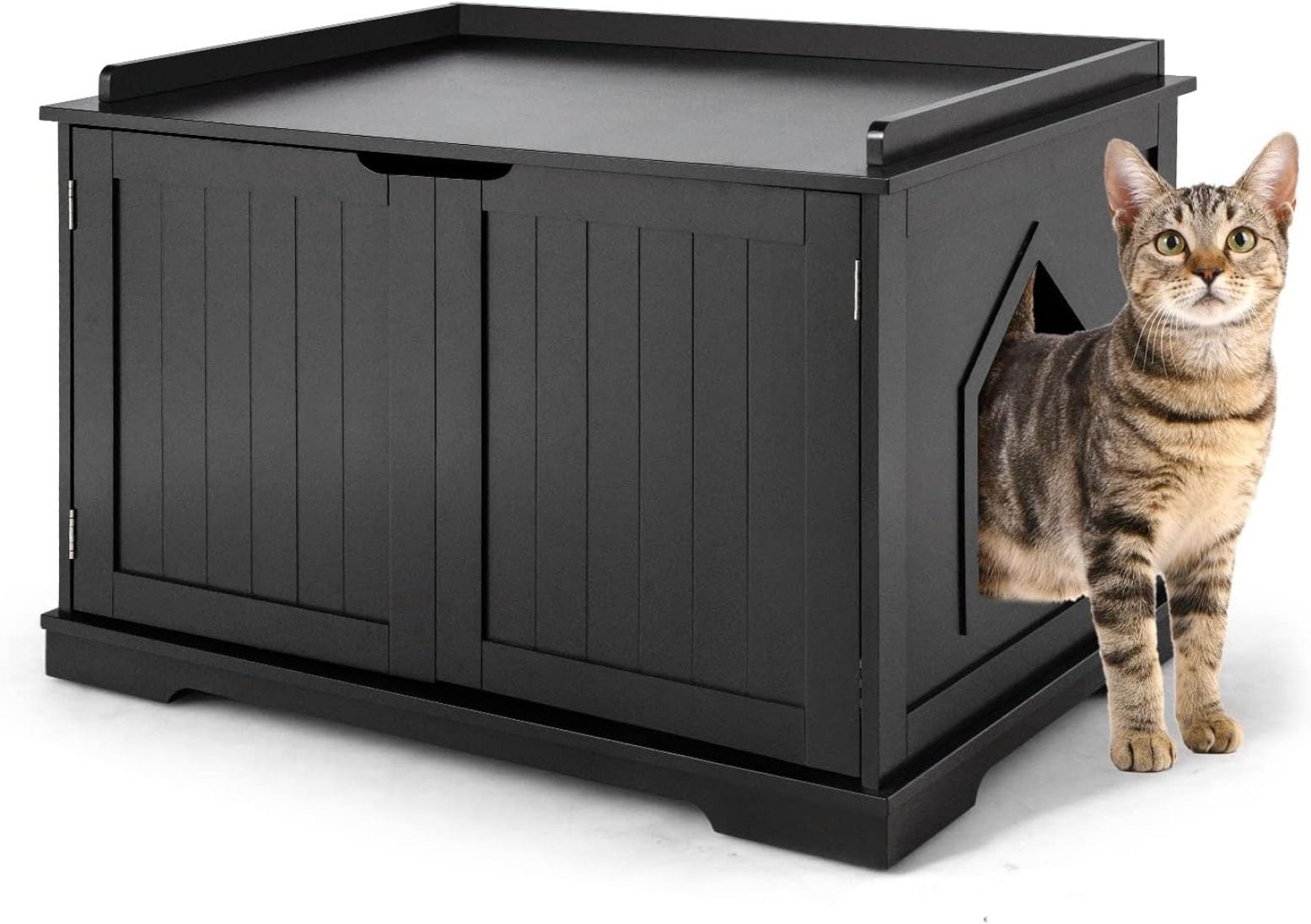 CYRP Cat Litter Box Enclosure Bench, Wooden Hidden Litter Box Cabinet ...