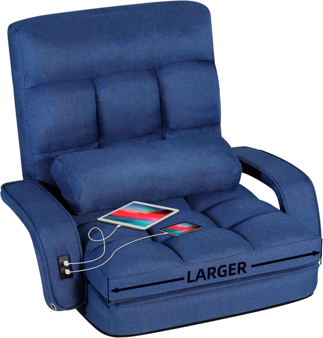 CYRP Comfy Bedroom Chair with 2 USB Charging Ports, 5-Position Floor ...