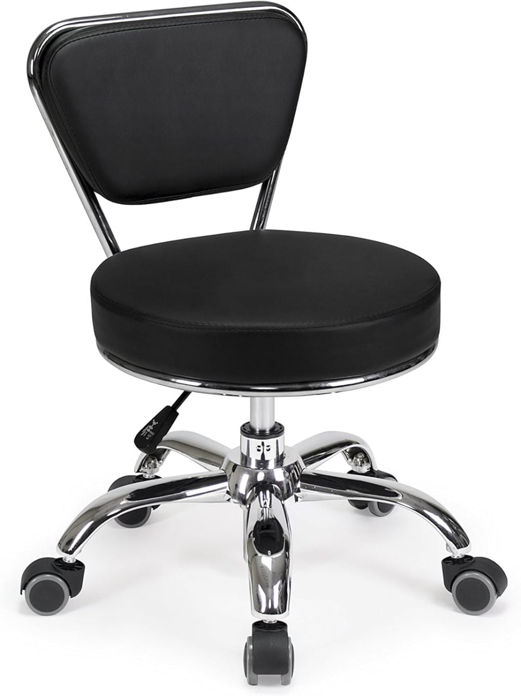 CYRP Dayton Rolling Stool with Backrest – Black Pneumatic Seat ...