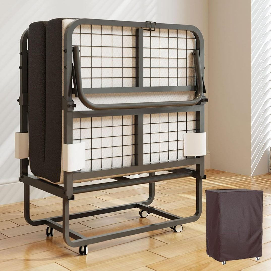 CYRP Folding Bed with Mattress, 75" x 31", Modern, Black, 5" Memory ...