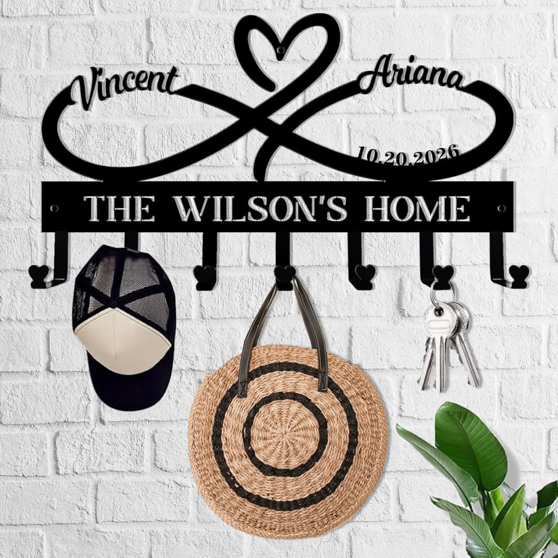 CYRP Personalized Key Holder for Wall with Couple's Name, Love Shape ...