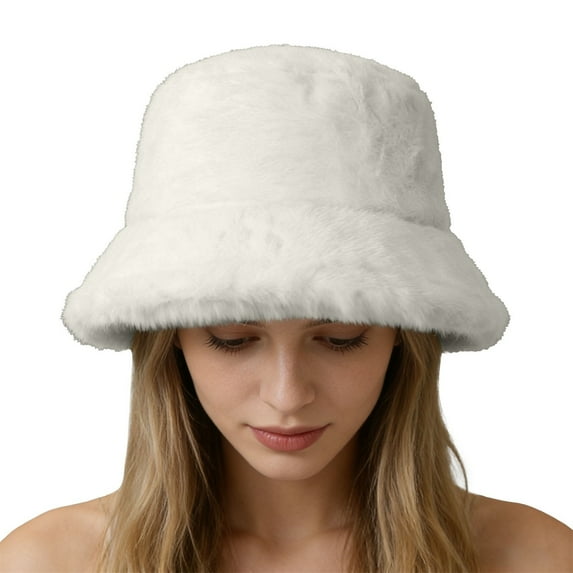 CYSFASHION Fuzzy Bucket Hat For Women Fitness Faux Adjustment Flannel ...