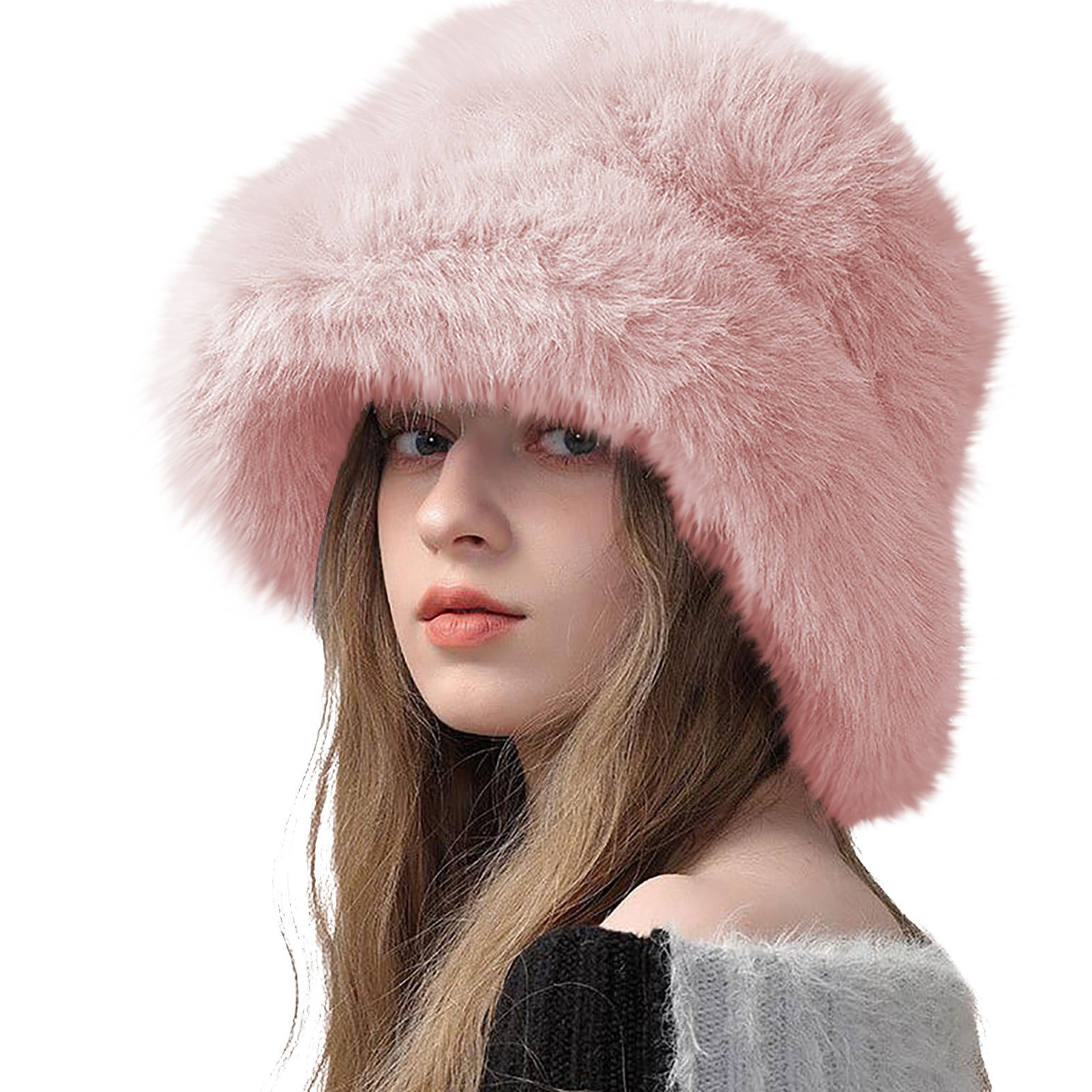 CYSFASHION Trapper Hat for Men Soft Faux Fur Thermal Bucket Hat Winter ...