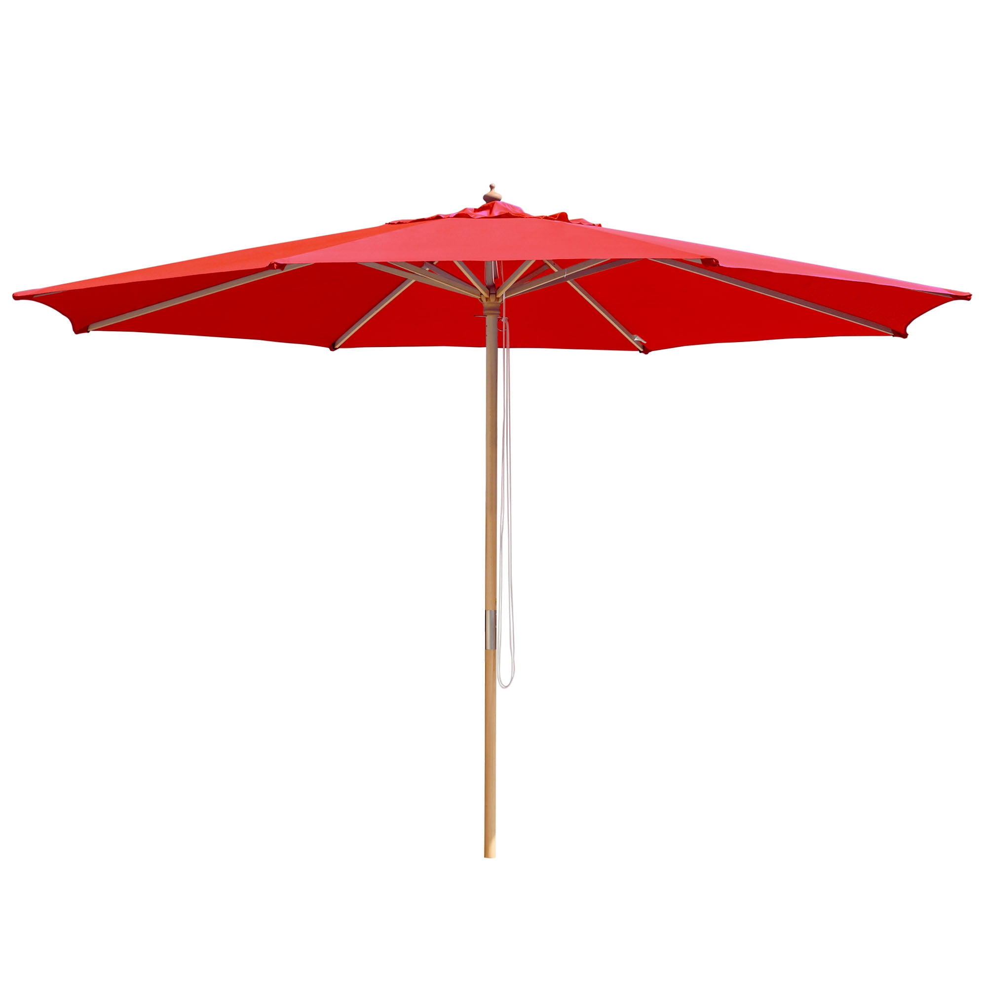 CYTROP 13' Wooden Patio Umbrella with Rope Pulley Lift, 8 Bamboo Ribs ...