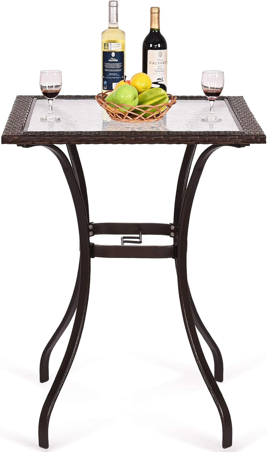 CYTROP 37” Height Bistro Table with Umbrella Hole, Tempered Glass Top ...