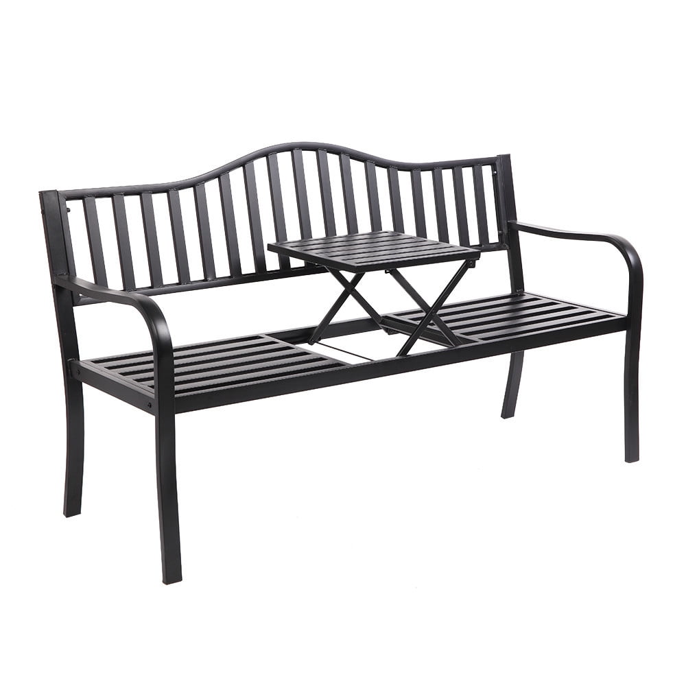 CYTROP 59" Outdoor Metal Bench Patio Bench with Built in Table Park ...