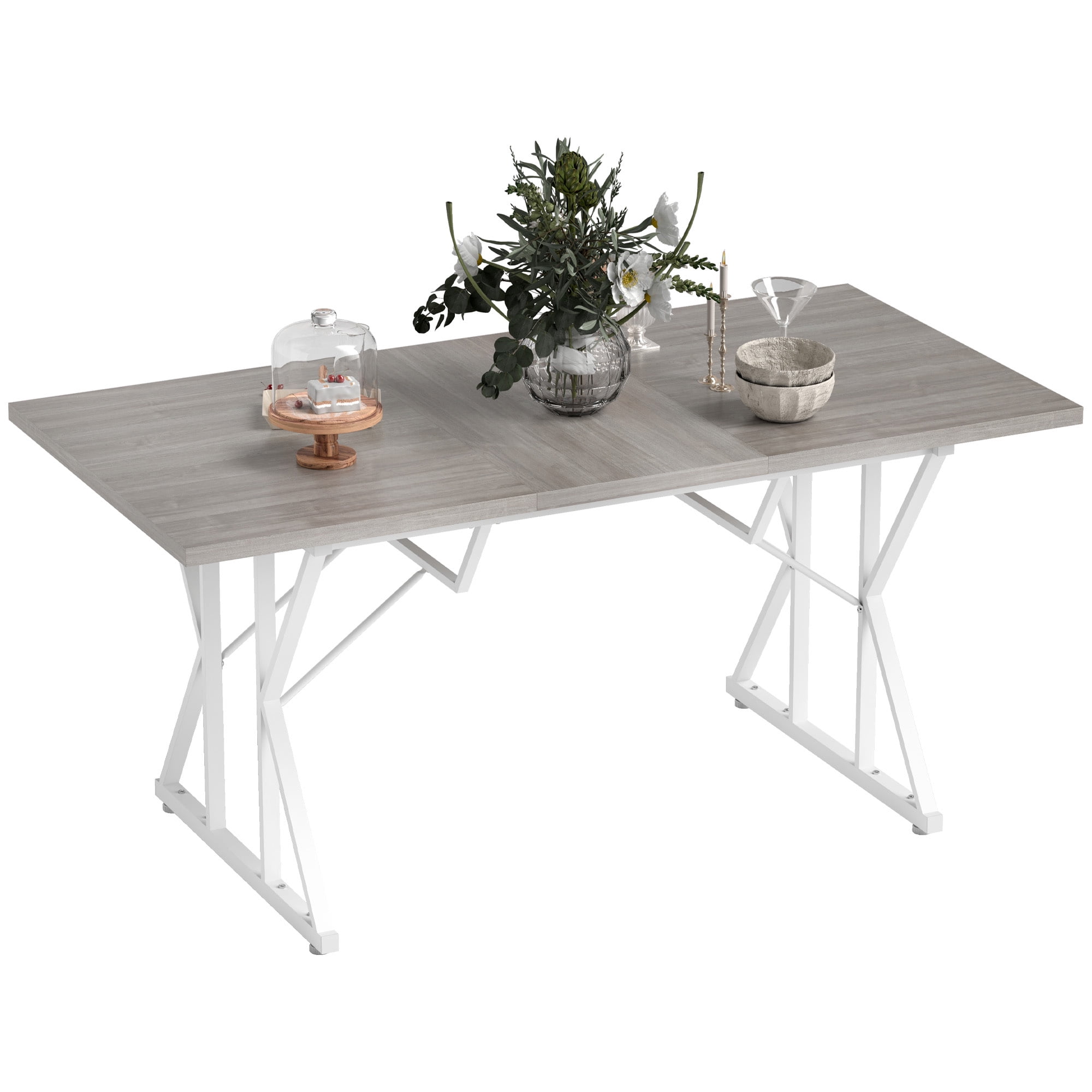 CYTROP 63"-47" Expandable Dining Table for 4-6 People, Farmhouse ...