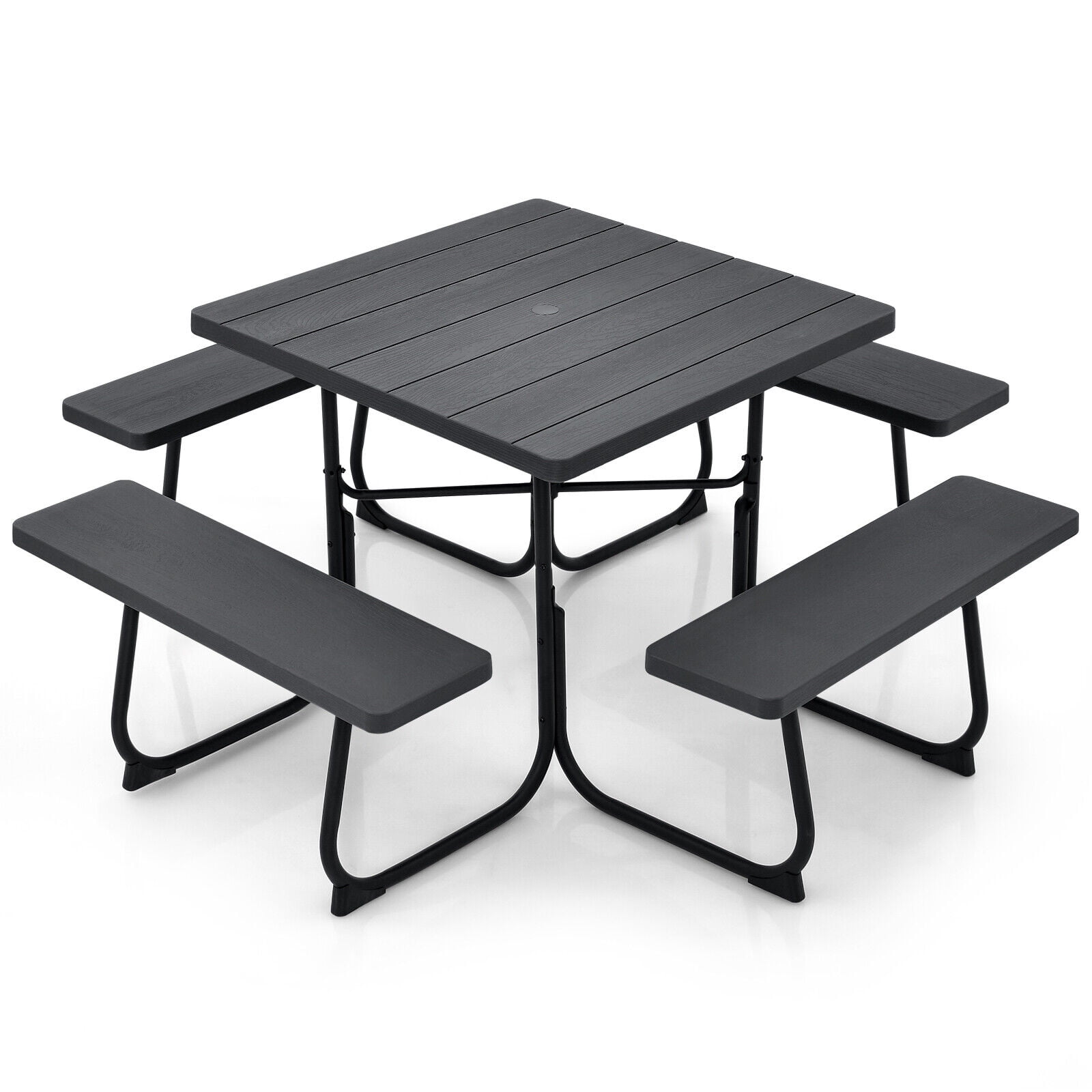 CYTROP 8 Person Picnic Table, Outdoor Square Picnic Table with 4 Built ...