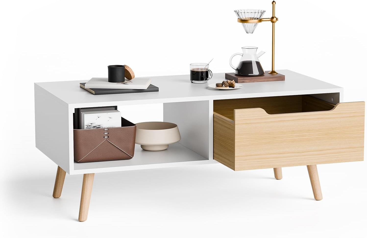 CYTROP Modern Coffee Table, Wooden Cocktail Table with Storage ...