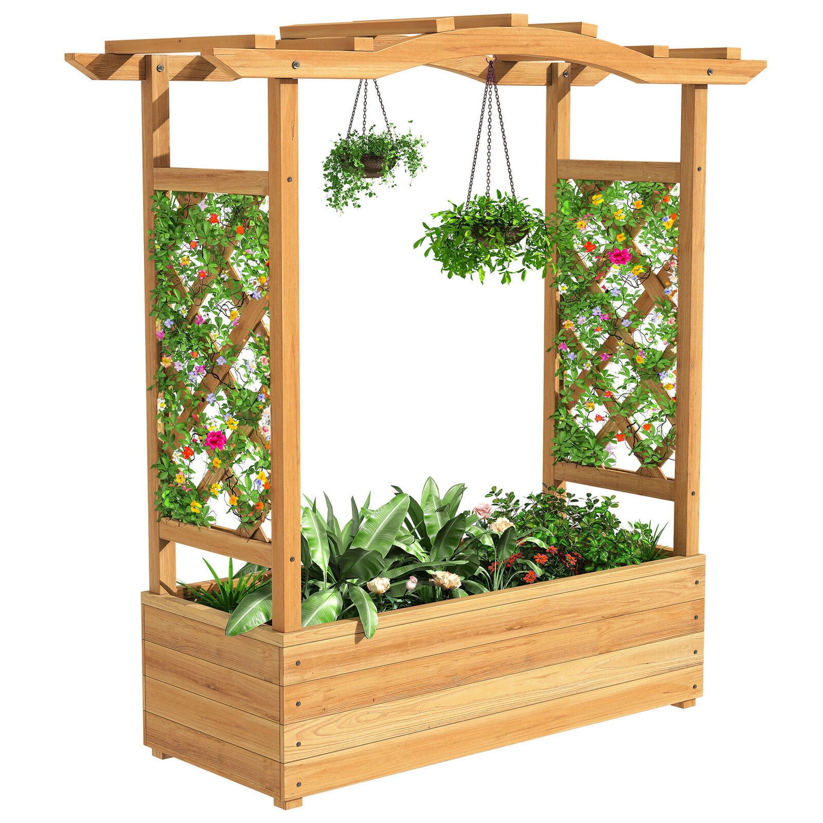 CYTROP Raised Garden Bed with Trellis and Lockable Wheels, Wood Free ...