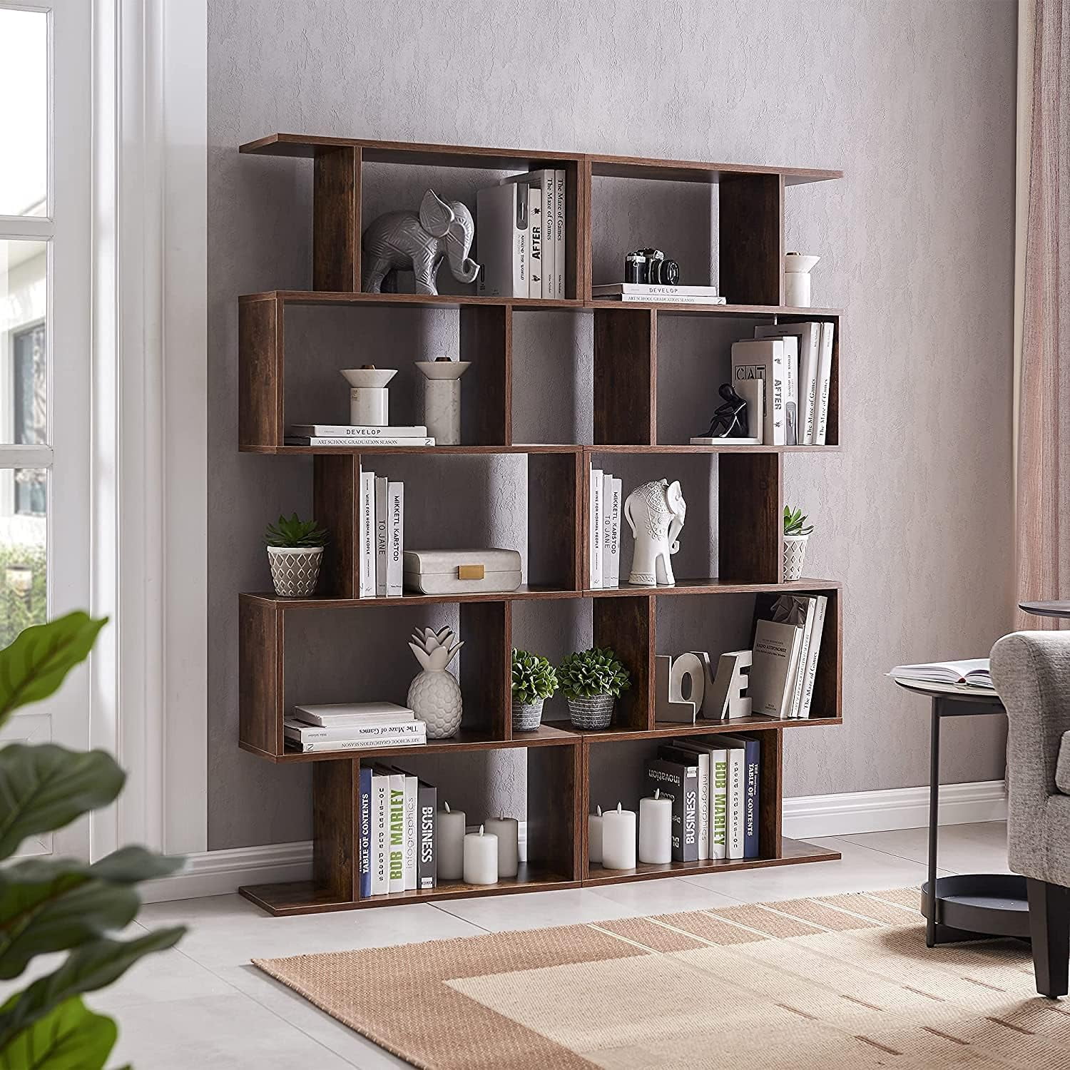 CYTROP Set of 2 Geometric Bookcase, S-Shaped Modern Bookshelf, Room ...