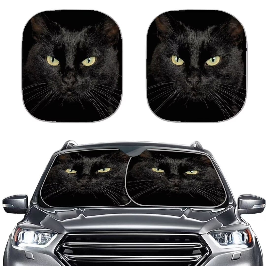 CYU SHOP Black Cat Windshield Sun Shade Folding Car SUV Van Front ...