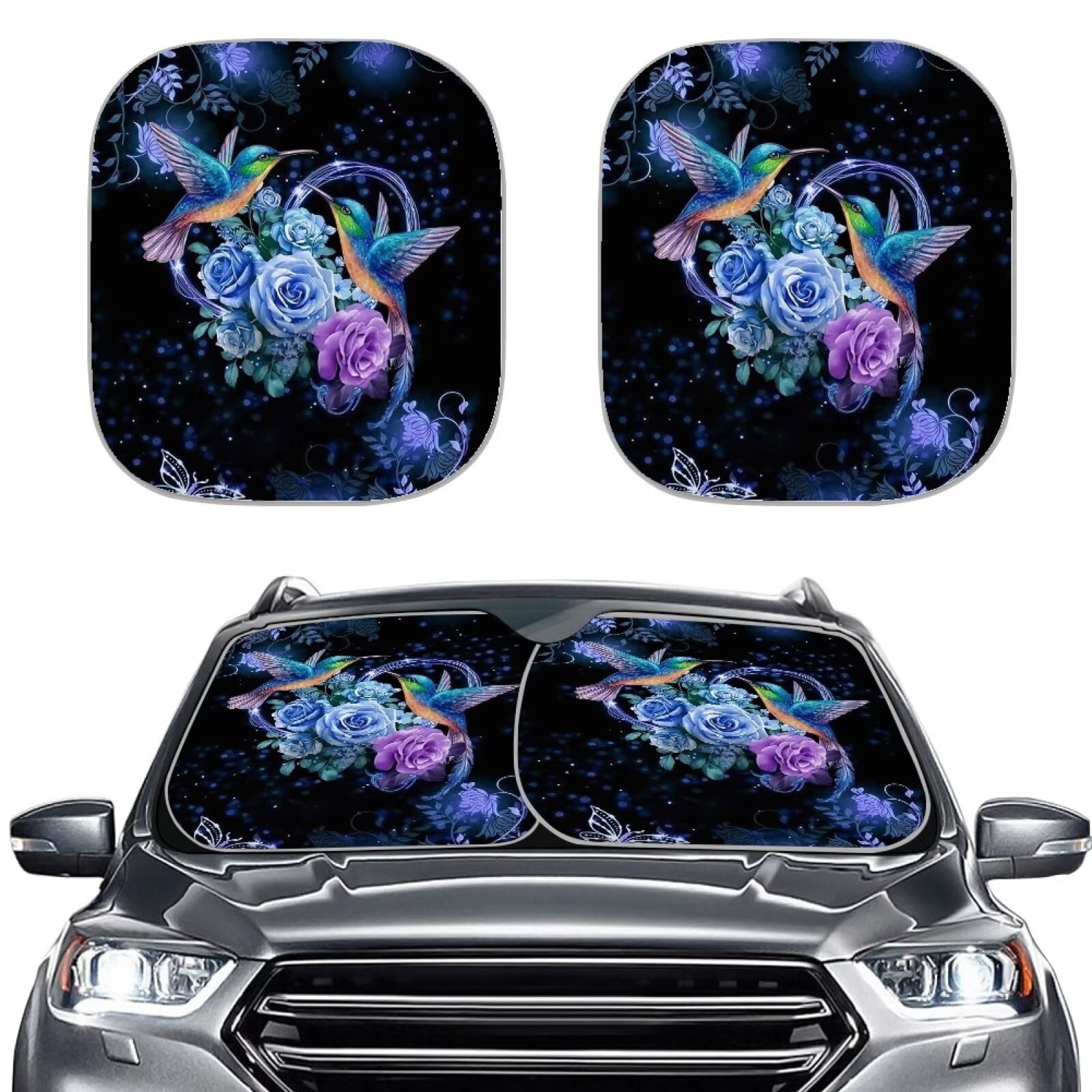 CYU SHOP Blue Butterfly, Flower Windshield Sun Shade for Auto, Purple ...