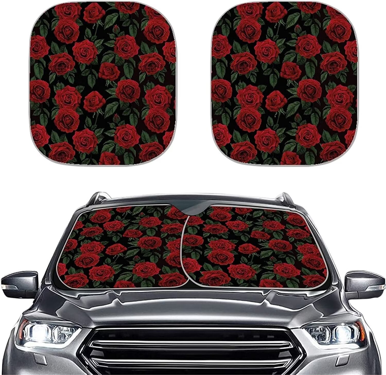 CYU SHOP Foldable Automotive Window Shade, Siliver Tape TAB Red Rose ...