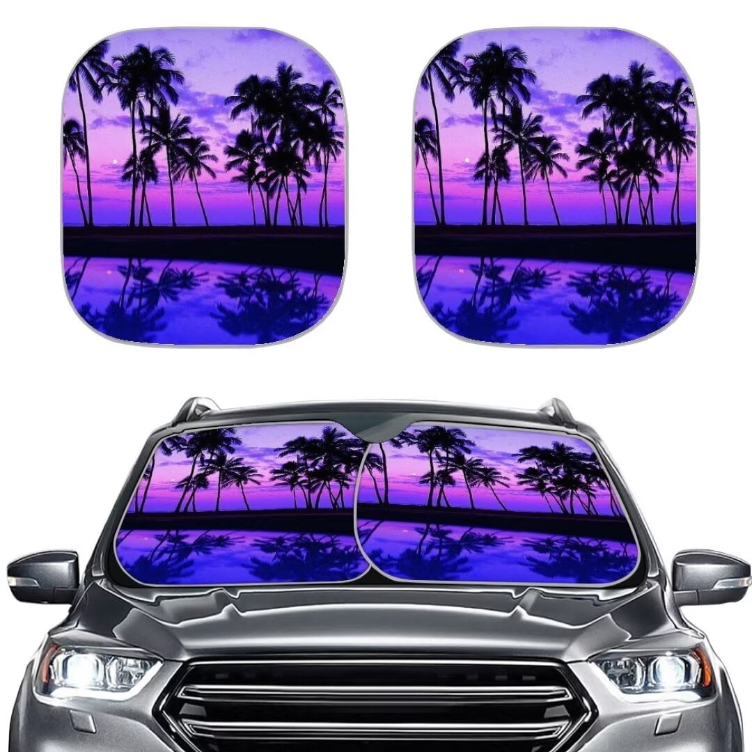 CYU SHOP Tropical Palm Tree Car Windshield Sun Shade Summer Blocks Sun ...