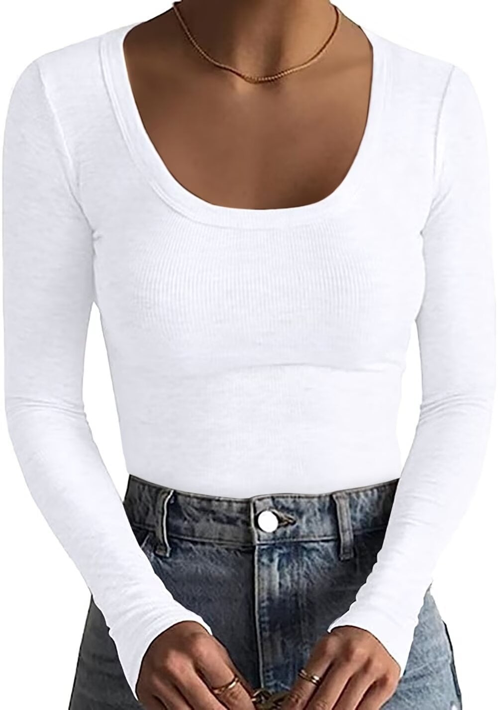 CYU SHOP White Long Sleeve Shirts for Women Fall Long Sleeve Stretch ...