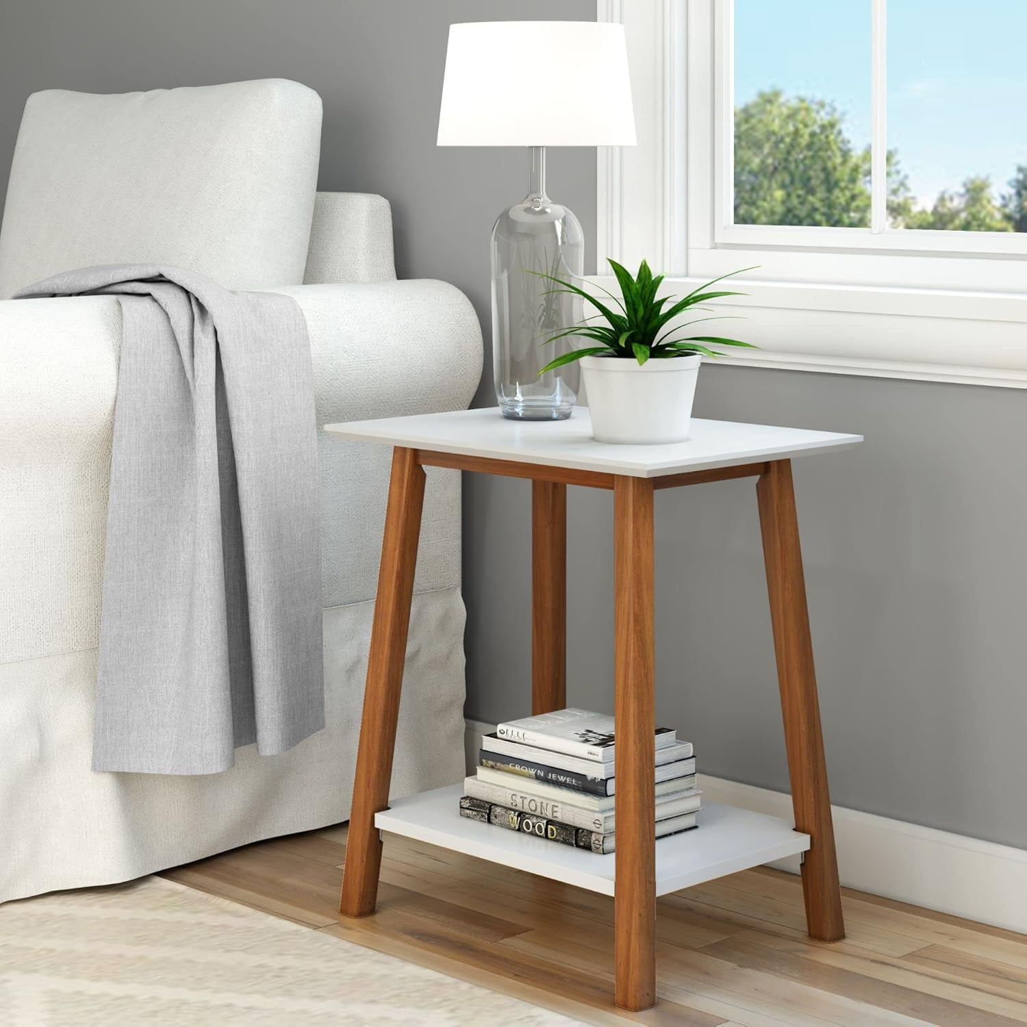 CYUIBIPO Wooden Side Table with Storage Mid Century Modern End Tables ...
