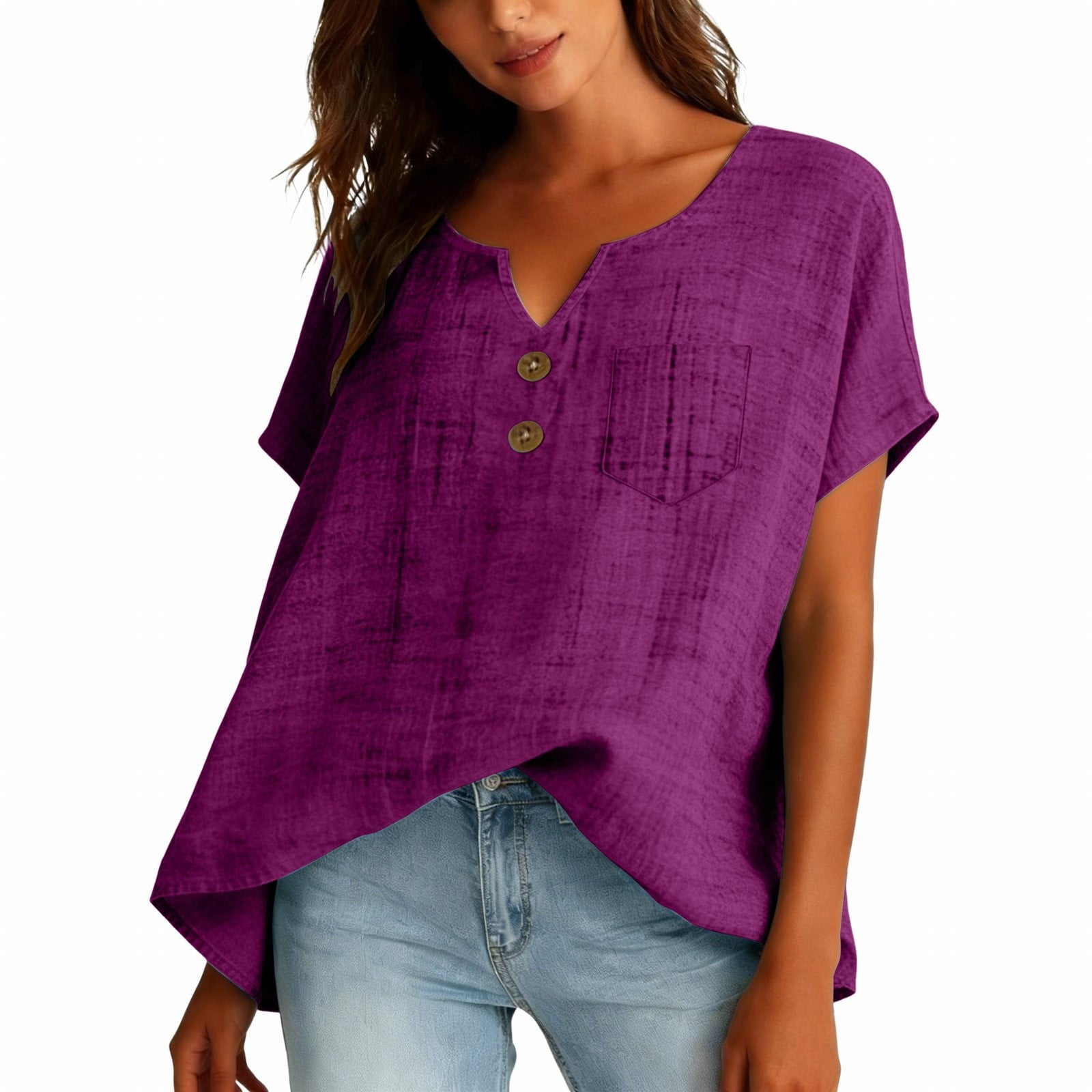 CYYOLLPF linen top Boho Tops for Women 2026 Womens 3/4 Sleeve Button ...