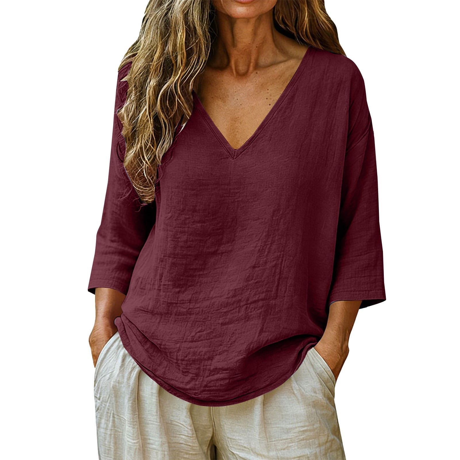 CYYOLLPF linen tunic Tunic Tops with Button Crew Neck Shirt Boho Beach ...
