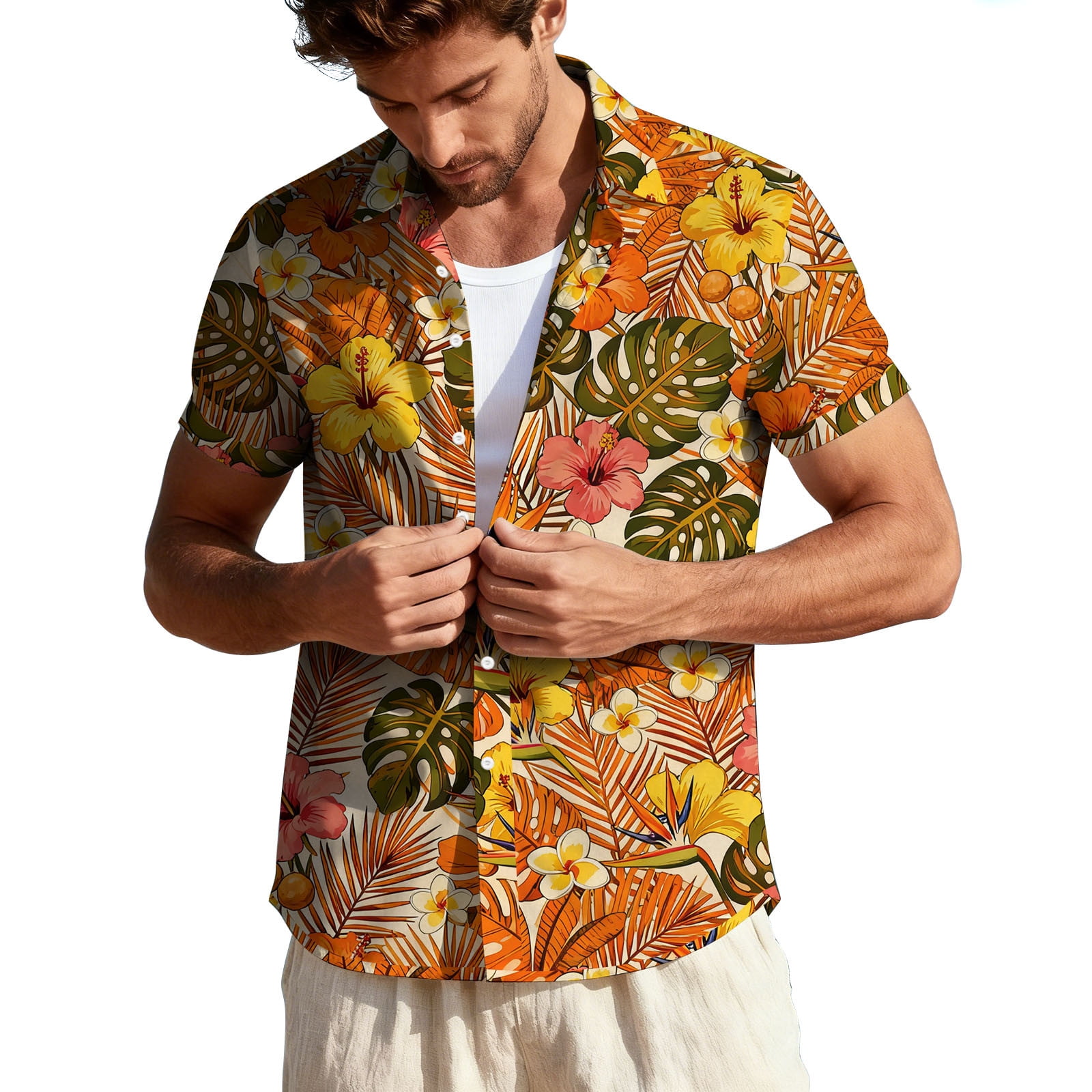 CYiJun Button Down Shirts for Men Summer Short Sleeve Vacation Casual ...