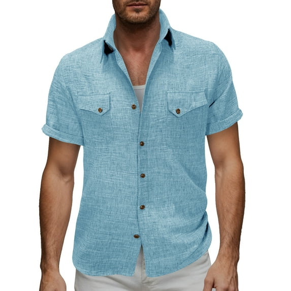 CYiJun George Linen Button Down Shirts for Men Summer Casual Beach ...