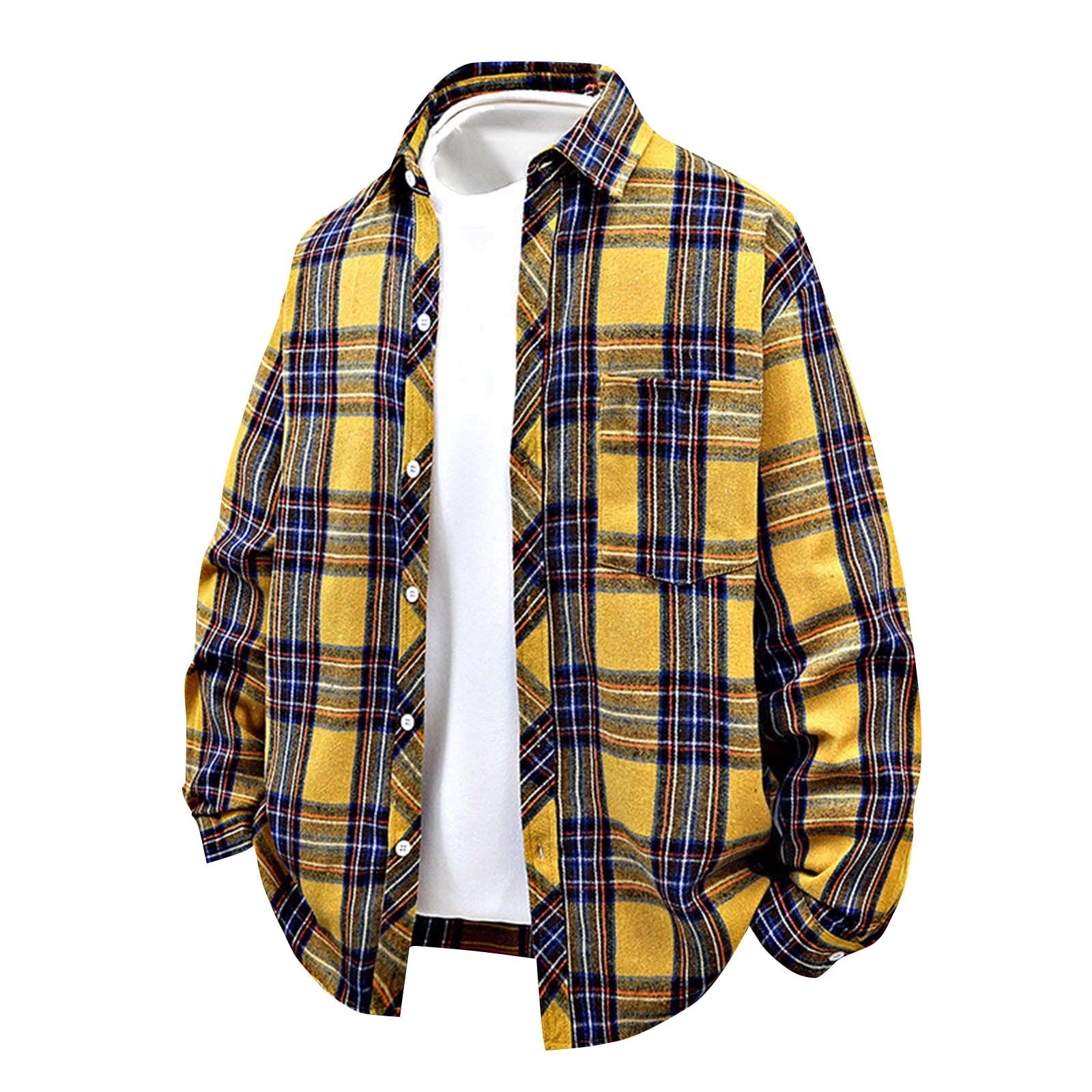 CYiJun Mens Button Down Plaid Shirts Casual Long Sleeve Flannel Shirts ...
