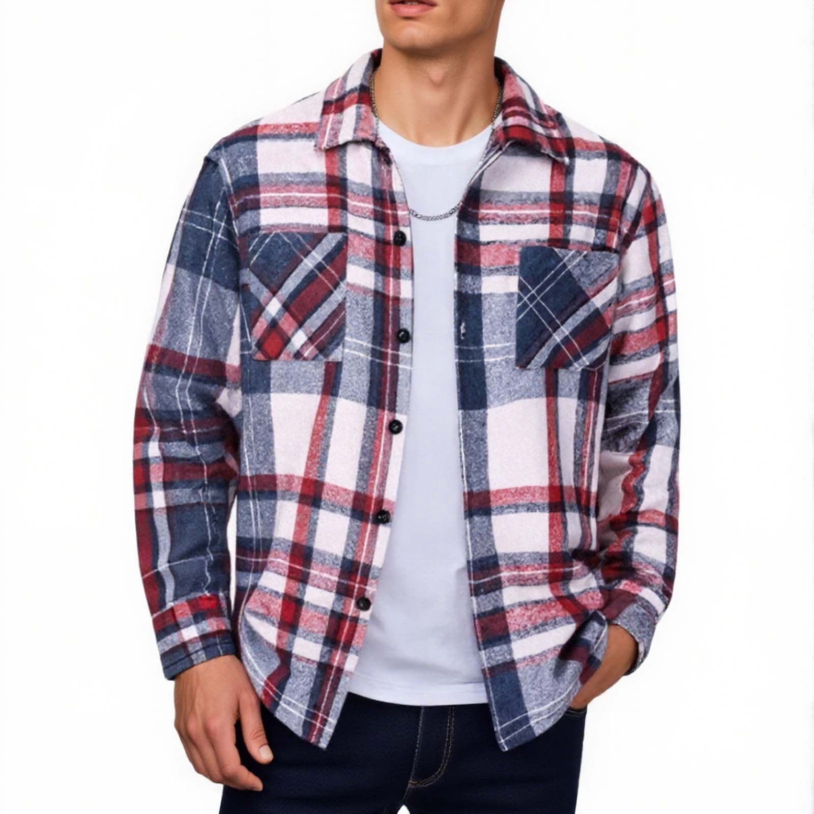 CYiJun Mens Flannel Plaid Jacket Long Sleeve Fashion Plaid Shirt Casual ...