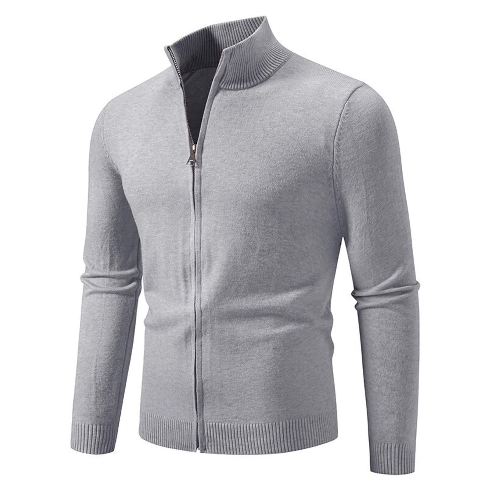 CYiJun George Zip Up Cardigan Sweaters for Men Casual Mock Neck Ribbed ...