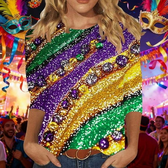 CYiJun Mardi Gras Clothing,Parade Ready 3/4 Sleeve Top,Lightweight ...