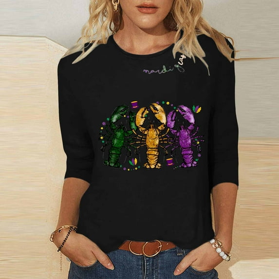 CYiJun Mardi Gras Shirts,Carnival Pattern 3/4 Sleeve Shirt,Comfortable ...