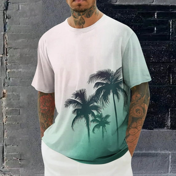 CYiJun Men's Graphic T-Shirts Casual Coconut Tree Print Crew Neck Short ...