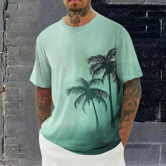 CYiJun Men's Graphic T-Shirts Casual Coconut Tree Print Crew Neck Short ...