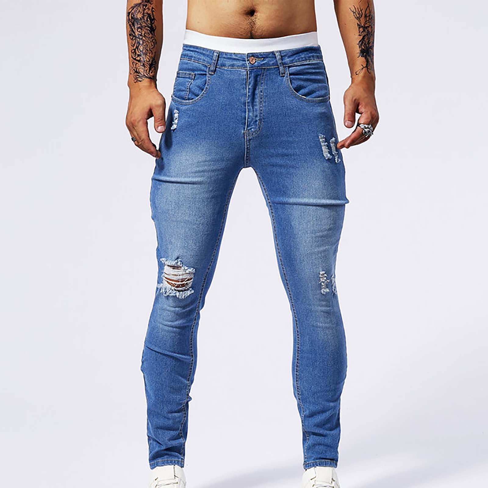 CYiJun Men's Skinny Stretch Jeans Classic Comfort Slim Ripped Denim ...