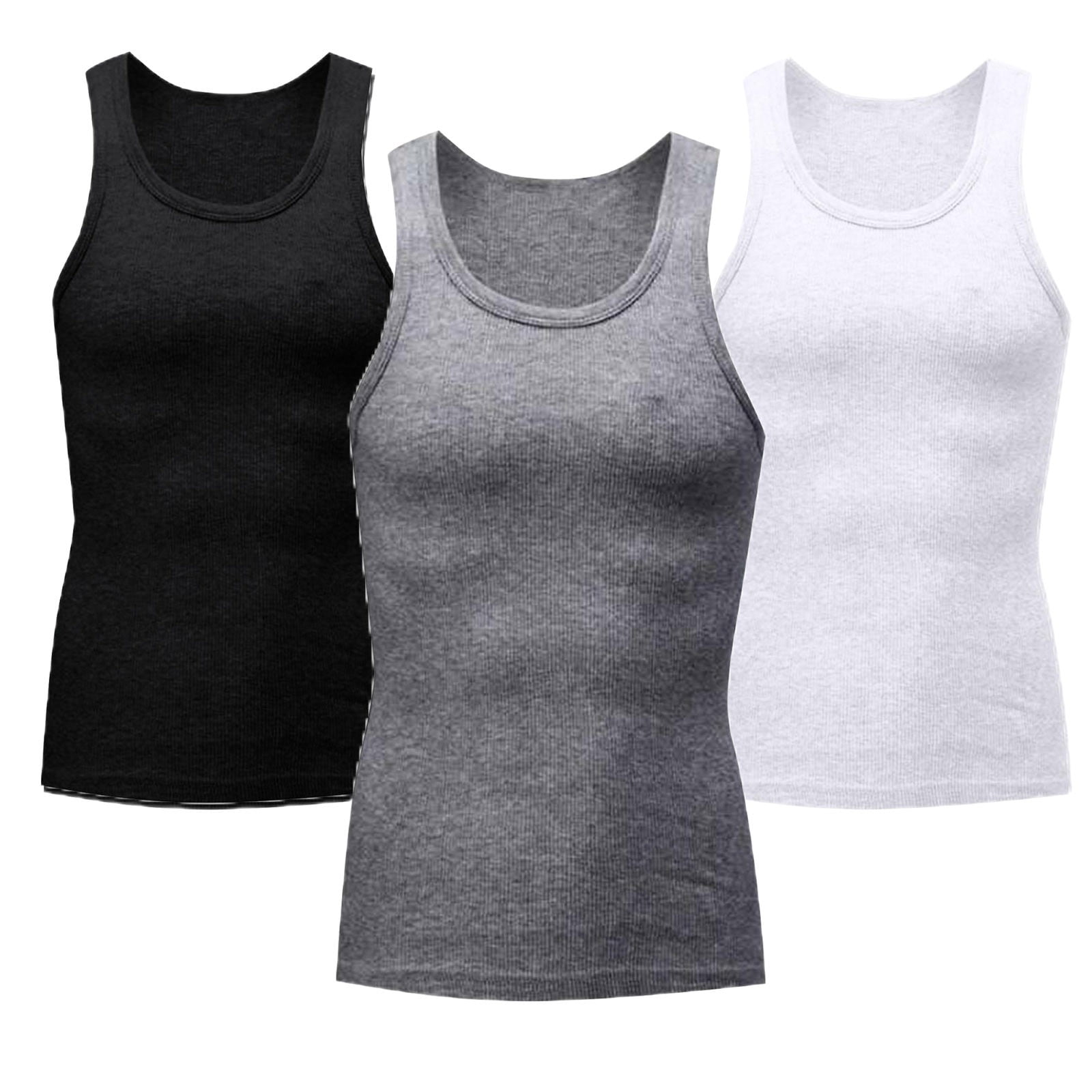CYiJun Men's Summer Undershirts 3 Pack Lightweight Tank Tops for Men Classic Ribbed Cotton ...