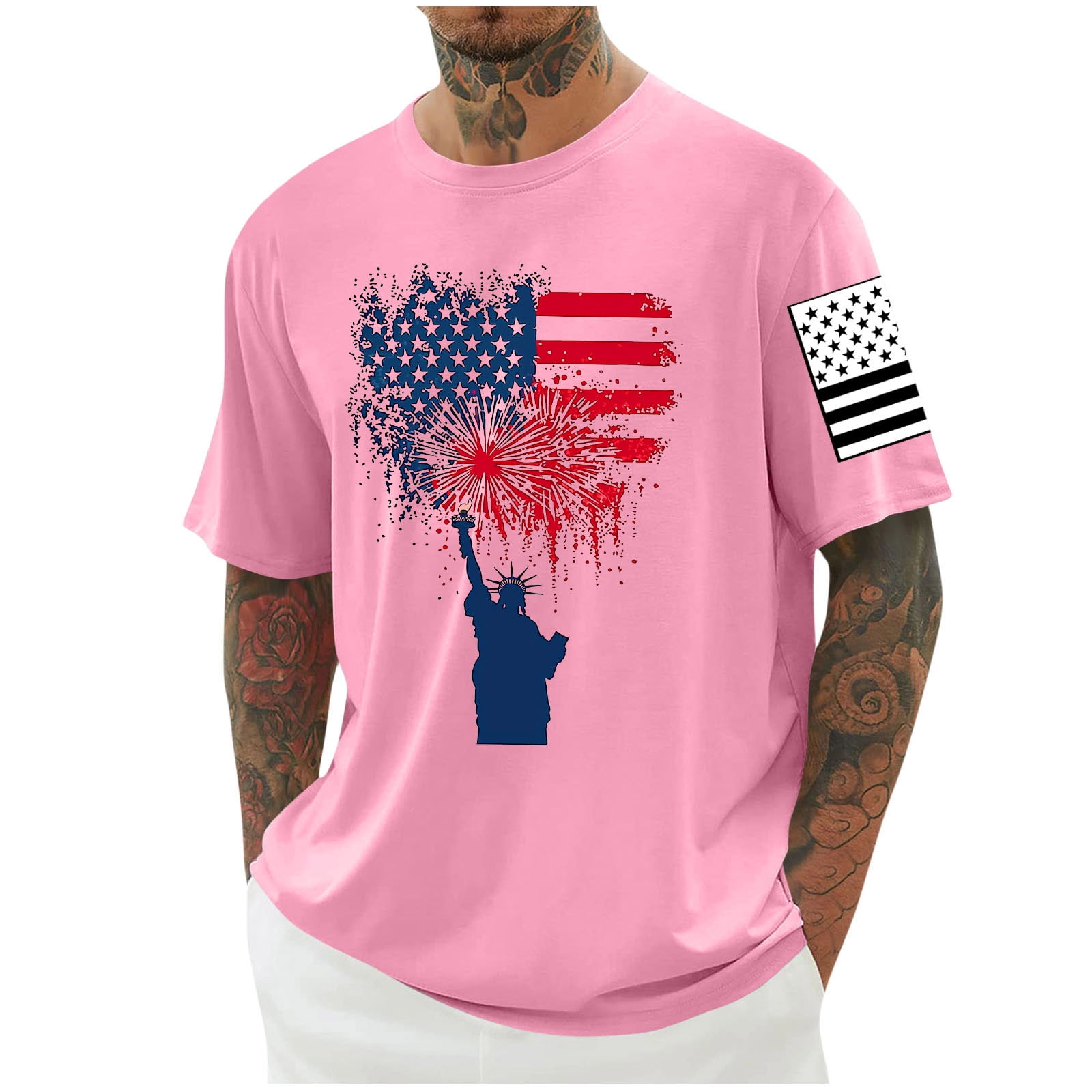 CYiJun Mens American Flag Shirts Patriotic Short Sleeve Tops USA 4th of ...
